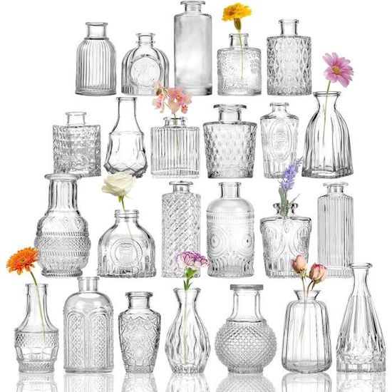 Lot De 24 Vases En Verre Transparent Pour Centres De Table, Mini Vases ...