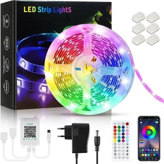 Ruban LED 15M 5050 - Bleutooth Bande LED avec télécommande 44 touches + Contrôlé par APP du ...