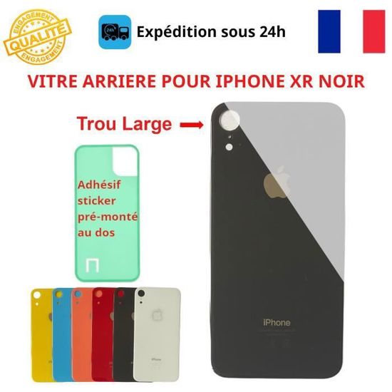 VITRE ARRIERE COMPATIBLE IPHONE XR NOIR ADHESIF GROS TROU - Cdiscount Téléphonie