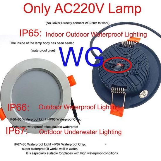 Downlight,IP66 AC220V WG-Cold White-15W Black 110mm--Spot lumineux LED ...