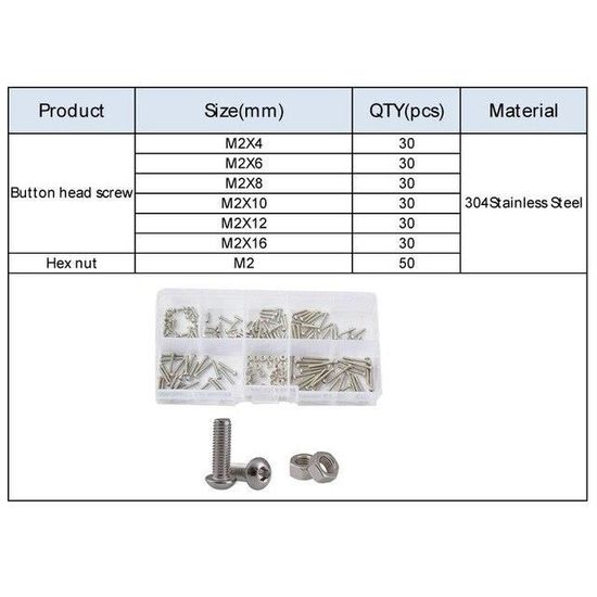 ECROU,M2--Boulons et écrous M2 M3 M4 M5 M6 avec filetage métrique, kit'assortiment de boulons en ...