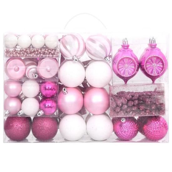 ZERONE Ensemble de boules de Noël 108 pcs Blanc et rose DA007 - Cdiscount Maison