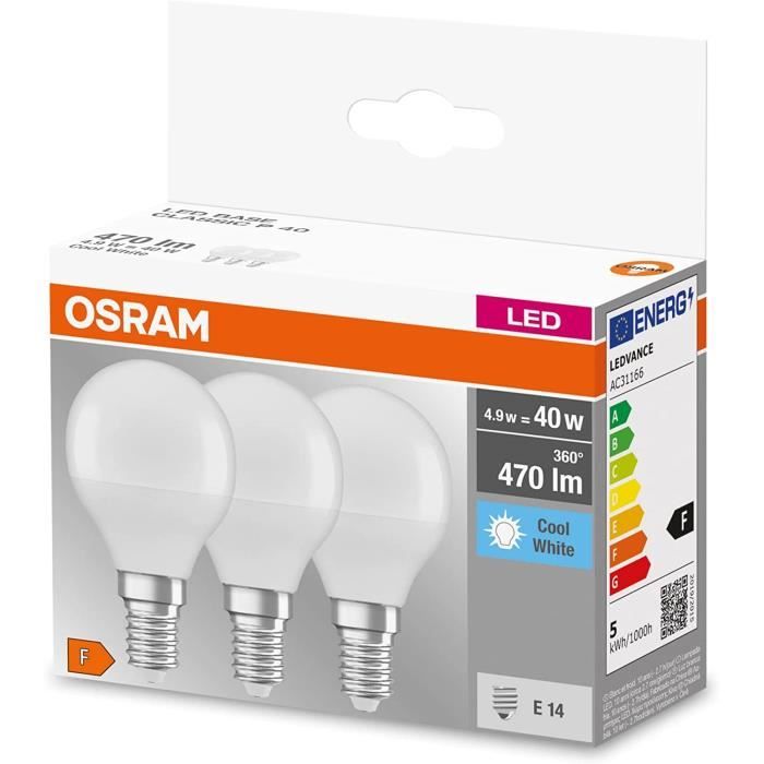 OSRAM LED BASE Classic P40, ampoules LED à filament dépoli en verre pour culot E14, forme bougie ...