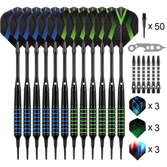Grebarley Flechette Pointe Plastique 12 Flchettes avec 9 Ailettes et 50 ...