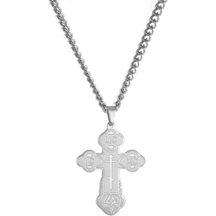 Collier Avec Croix Orthodoxe Pour Homme - Pendentif En Acier Inoxydable ...