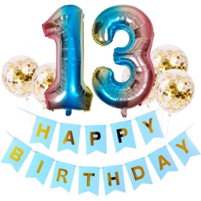Decoration Anniversaire 13 Ans - Deco Anniversaire 13 Ans Bleu, Happy ...