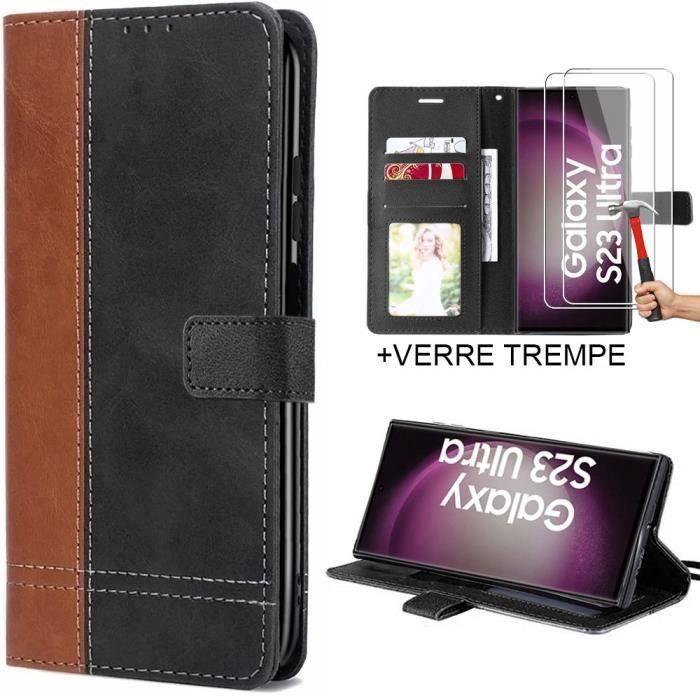 Coque Flip Case Avec 2 Verres Trempés Pour Samsung S23 Ultra Effect