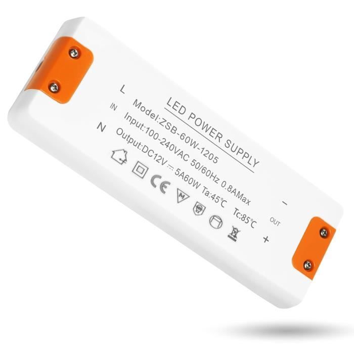 Transformateur Led 12V 60W, Transformateur 5A 230V Vers 12V, Transformateur 220V 12V 5A 60W ...