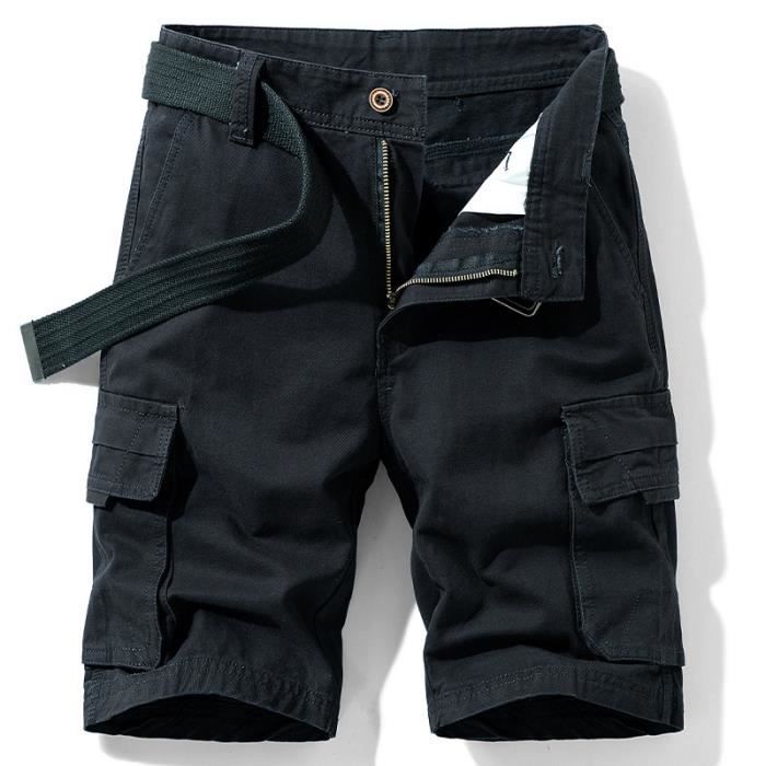 Cargo Short Homme Coupe Droite en Coton Multipoches Casual Bermuda Ete ...