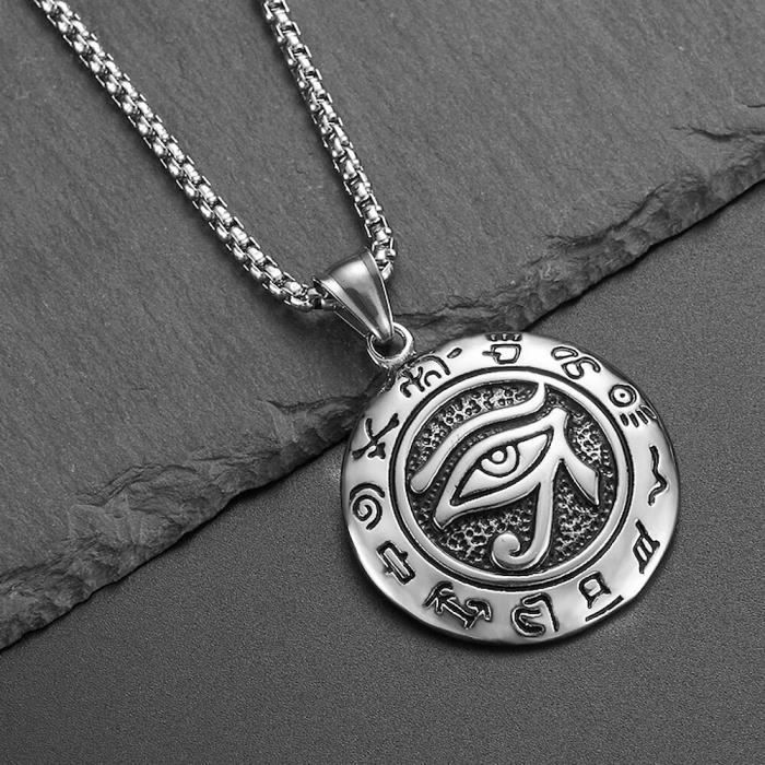 Acier inoxydable Egypte ancienne Oeil d'Horus Pendentif Collier Vintage ...