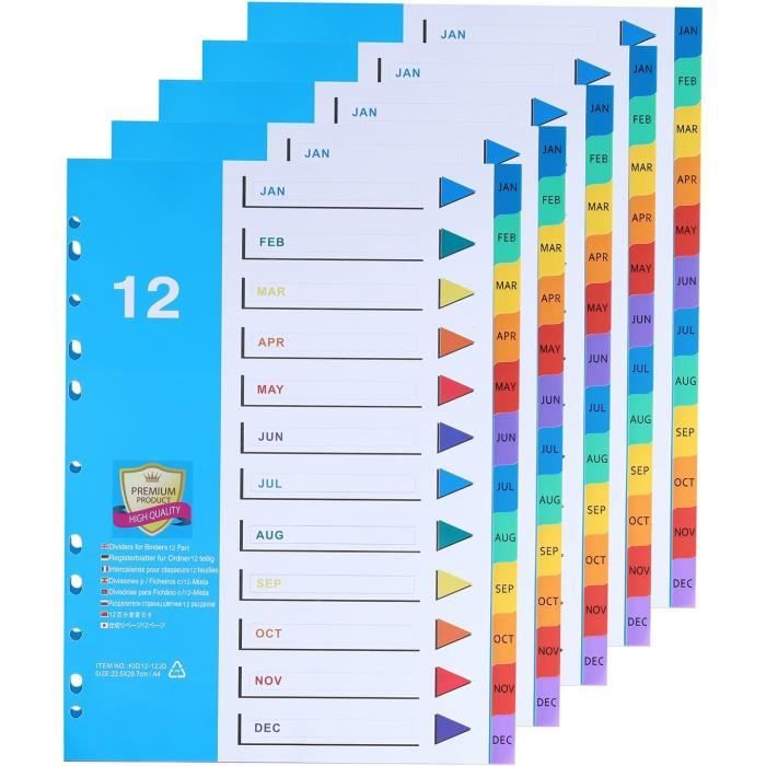 (Lot de 5)A4 Intercalaires en Plastique, Feuillets Intercalaires 12 ...