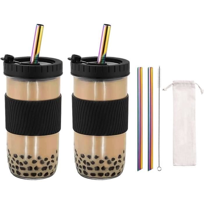 Xpsirny Boba Bubble Tea Cup, Lot de 2 Verres à thé avec Couvercle et ...