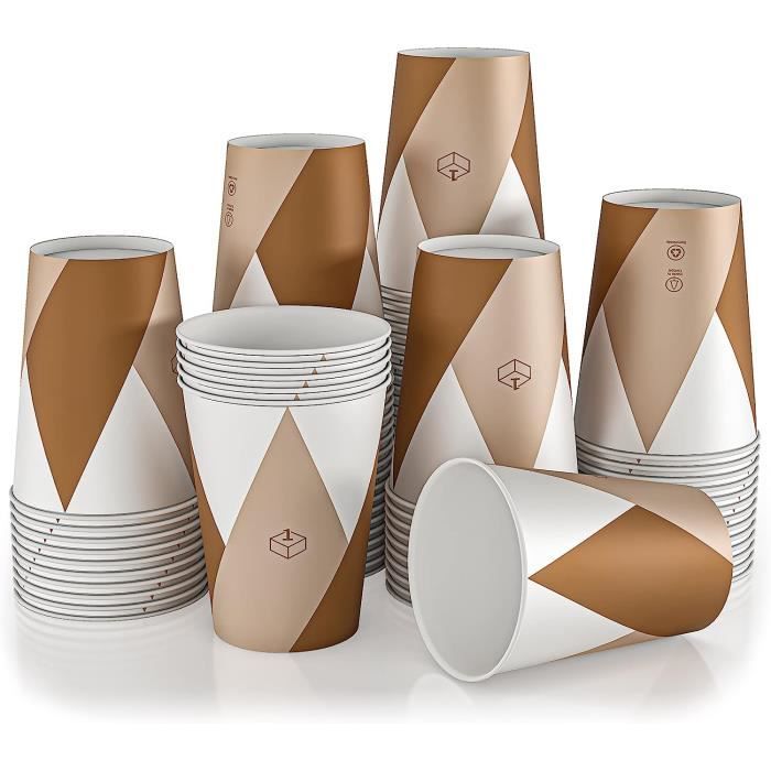 Lot De 100 Verres Jetables Café En Carton À Emporter 240 Ml – Gobelets ...