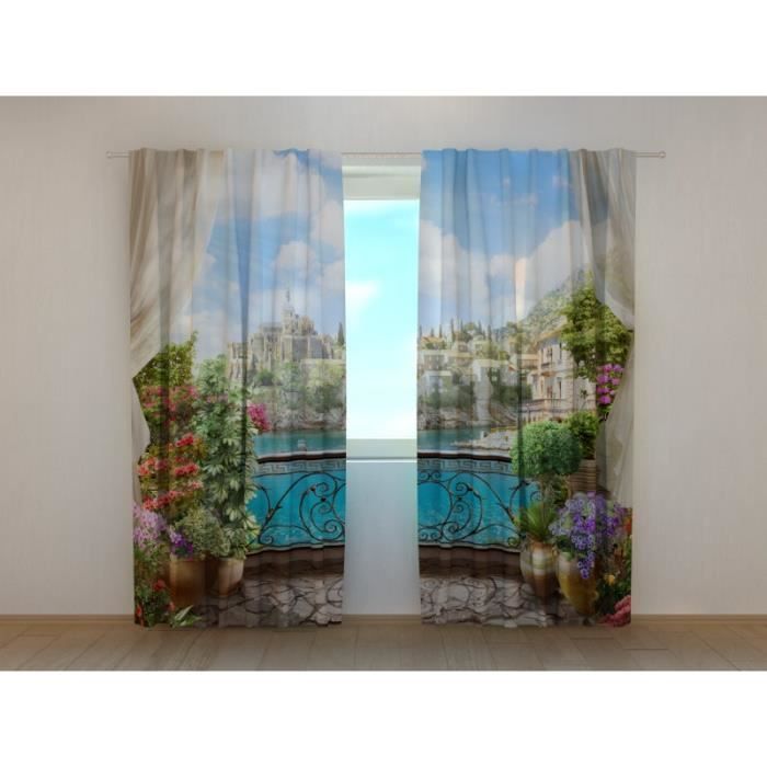 Wellmira Photo Rideaux Balcon fleuri 2 x L120 x H225 cm, taille ...