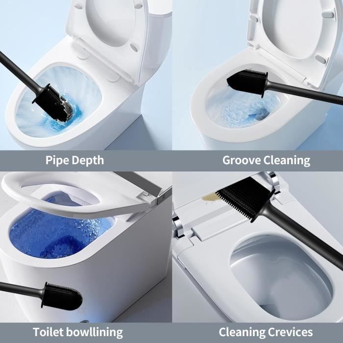 2 Brosse Toilettes WC, Brosse WC Silicone Noir, Aucun Perçage Brosse ...