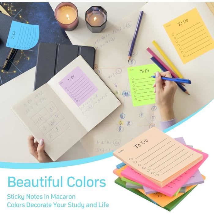 Lot De 12 Blocs De Notes Autocollantes Multicolores - 500 Feuilles De ...