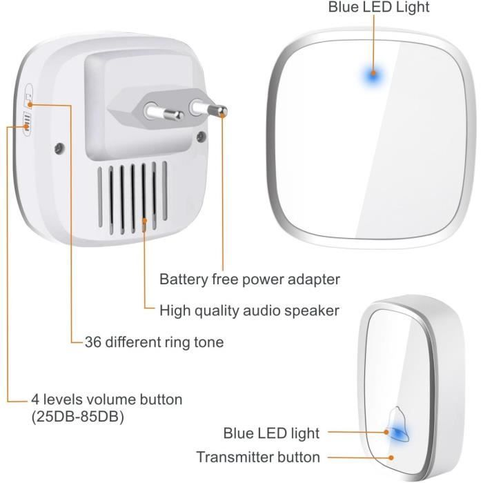 Sans Fil Sans Fil De Sonnette Portée, Kzkj Sur 280 M Avec 36 Sonneries ...