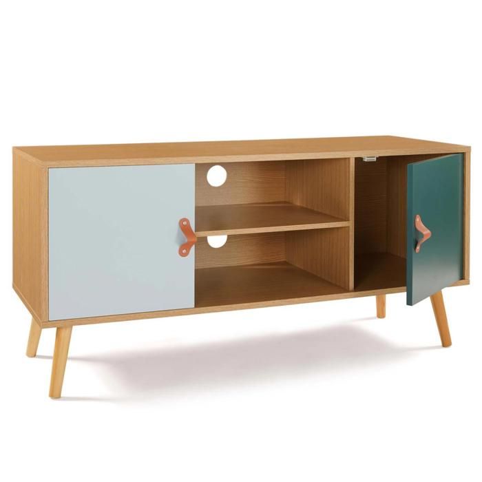 Meuble TV - IDMARKET - ALIZE - Bois et vert - Style scandinave ...