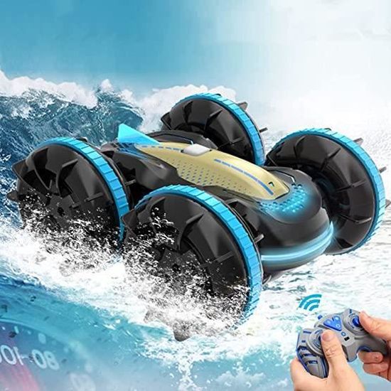 Voiture Télécommandée Étanche pour Enfant, Tout Terrain Amphibie RC Car 4WD pour l'eau 360 ...