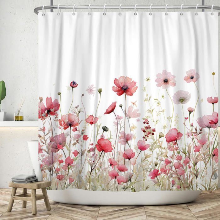Rideau de Douche Fleurs 180x180 cm, Printemps Rose Rouge Fleurs ...