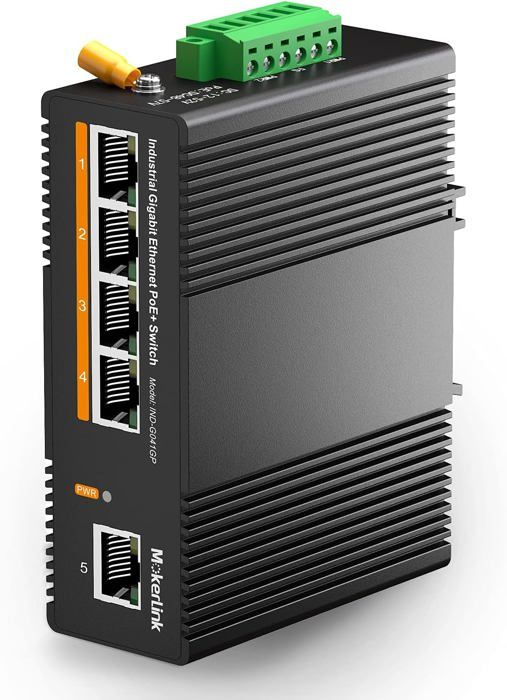 5 Ports PoE Gigabit Ethernet Switch Industriel sur Rail DIN, Alimentation PoE+ de 60W, Capacité ...