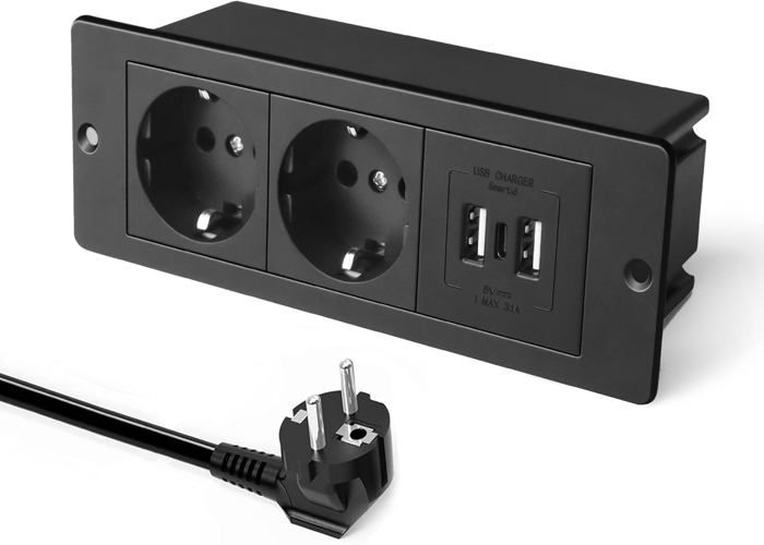 Prise Escamotable 2 Prises Encastrables Avec 2 Ports Usb A,1 Port De ...