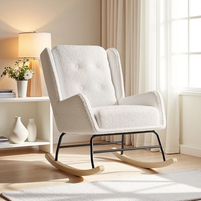 Fauteuil à bascule, Rocking chair avec rembourrée, Fauteuil, Pieds en ...