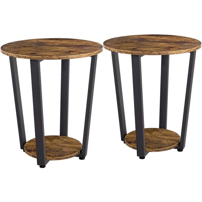 2 Tables de Chevet Rond en Bois Tables de Nuit Marron à 2 Plateaux de ...