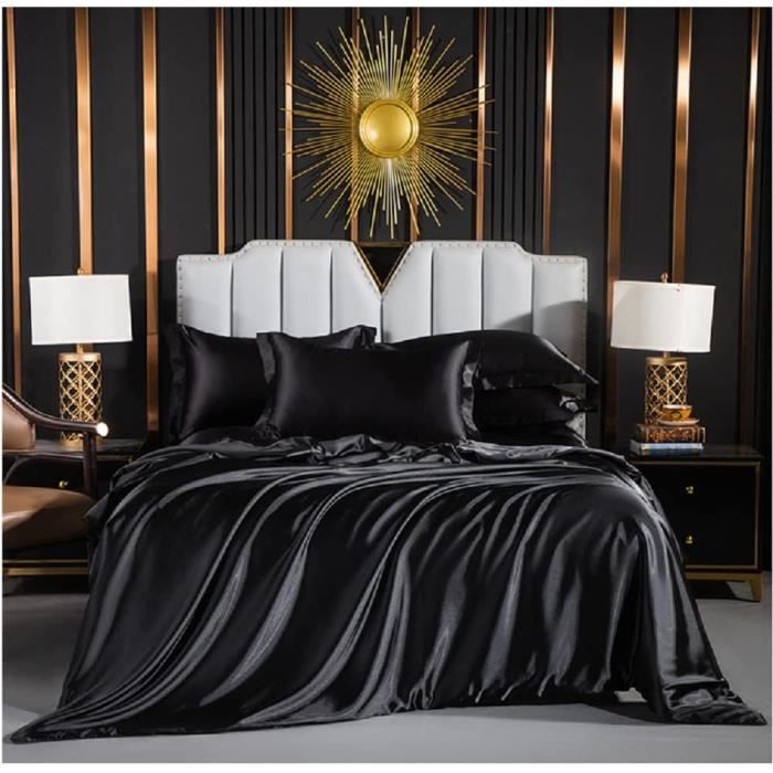 Parure De Lit 240X260 Noir Adulte 2 Personnes Satin Sets De Housse De ...