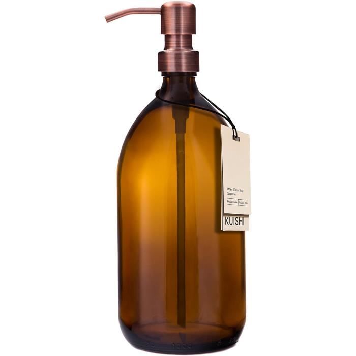 Amber Glass Pump Bottle with Stainless Steel Pump [1000ml Bronze ...