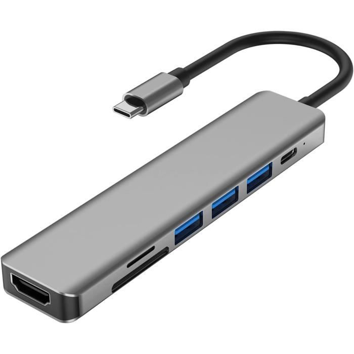 Concentrateur USB-C 7 en 1 Station d'accueil USB C Adaptateur Multiport avec HDMI 4K, Port de ...