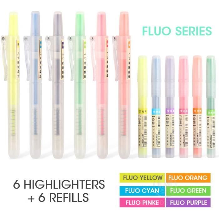 Stylo surligneur rétractable, rechargeable, couleur Pastel, Fluo, doux ...