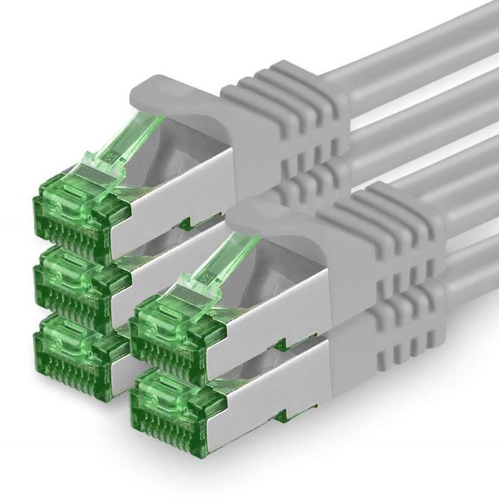 Cat.7 Câble Réseau 1,5M - Gris - 5 Pièces Cat7 Câble Ethernet Poe Lan ...