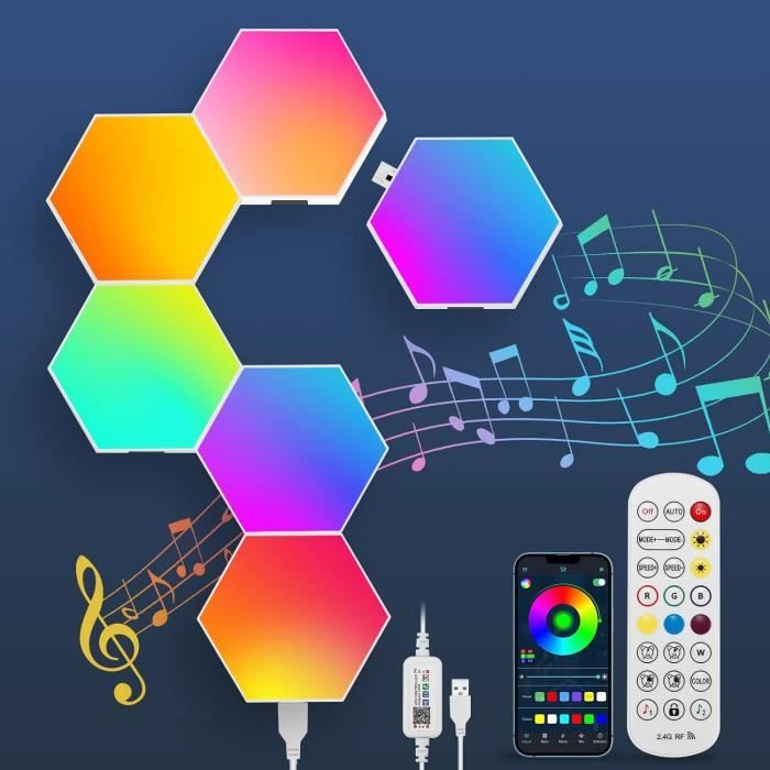 Panneau Led Hexagone Murale Lampe, Intelligent Lumières Hexagonales Contrôle Tactile Rgb Lampe ...