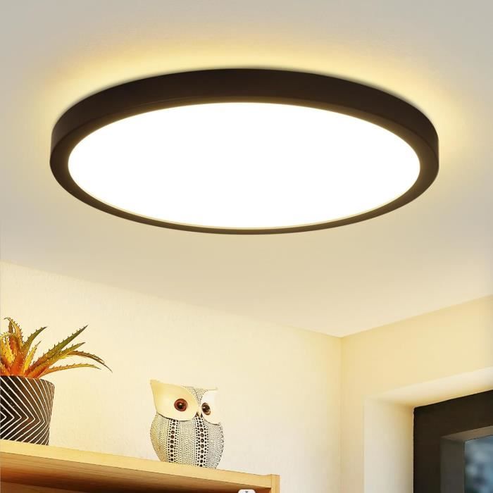 Plafonnier Led Plat Noir - 15W Moderne Rond Plafonnier Blanc Chaud ...