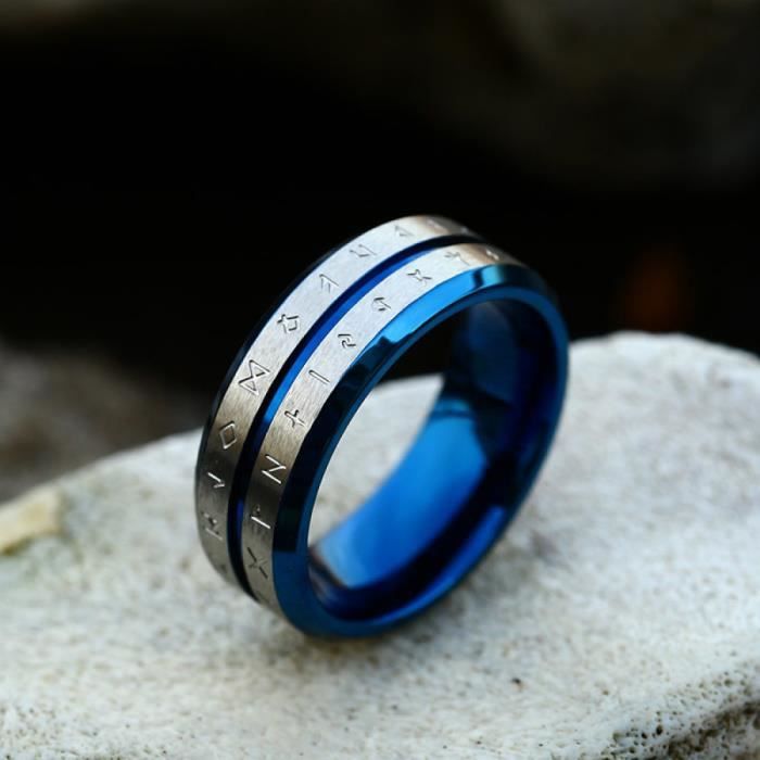 Bague Homme,Bague En Acier Inoxydable A Rainure Bleue Bijoux De Mariage ...