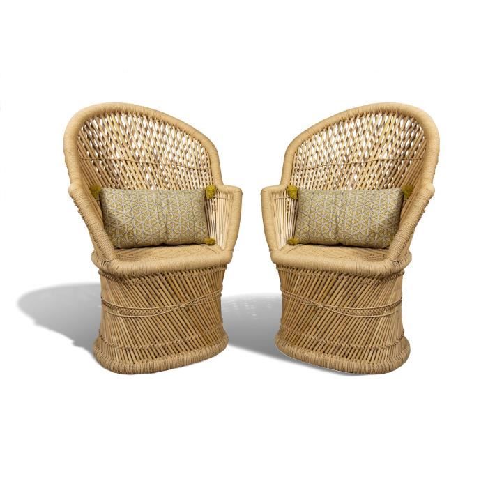Fauteuil - NOW'S HOME - Zamzebe - Lot de 2 - Bambou naturel - 70x68x110 ...