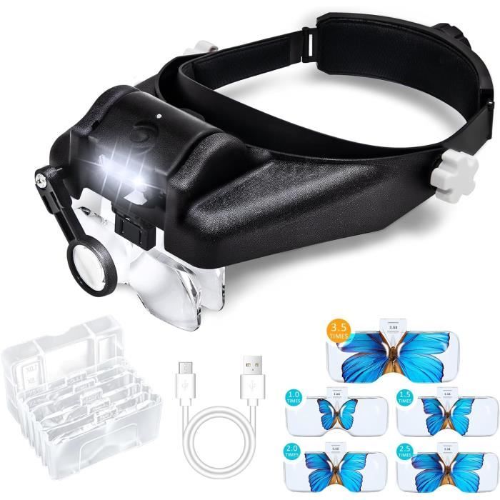 NZQXJXZ Lunette Loupe avec Lère, Loupe Eclairante Rechargeable 1X à 14X avec Lère 3 LED et 5 ...