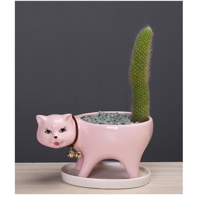POT DE FLEUR,pink--Pot de fleurs en céramique pour chat qui marche ...