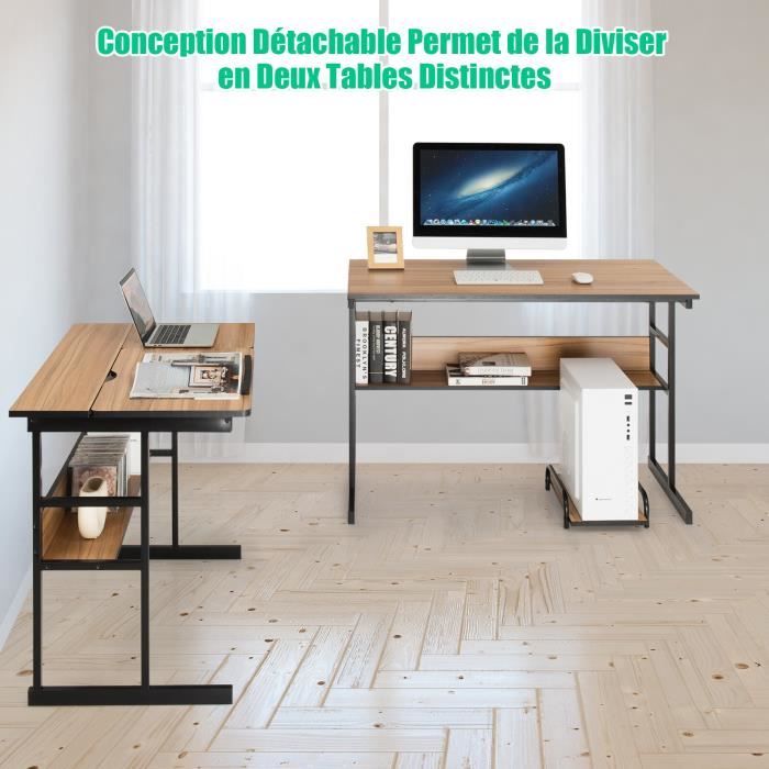 COSTWAY Bureau d'Angle en forme de L Ajustable à 2 Tables Droits, 2 ...