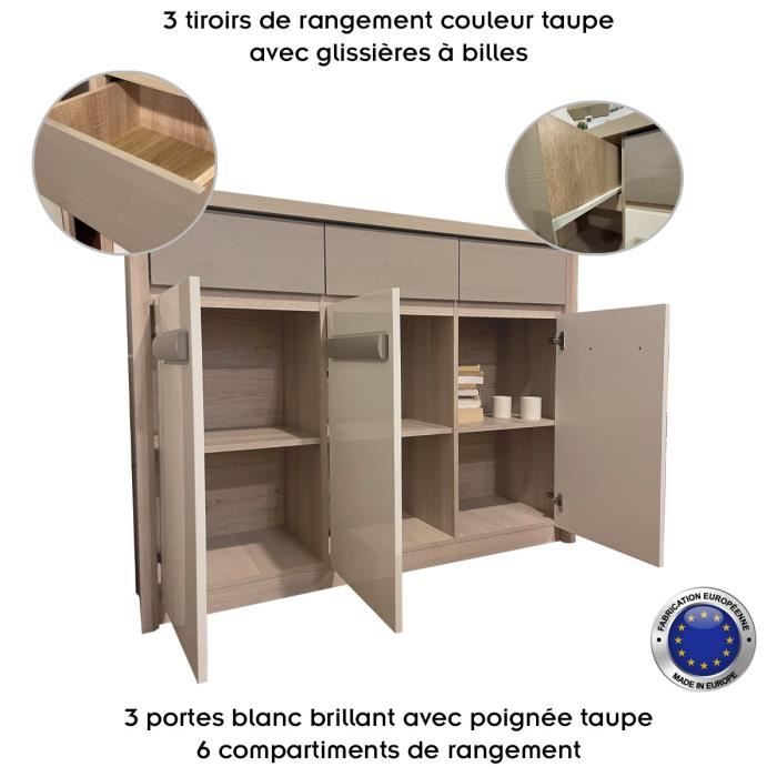 ROMA Buffet commode 3 tiroirs coulissants 3 portes battantes 135x104 cm ...