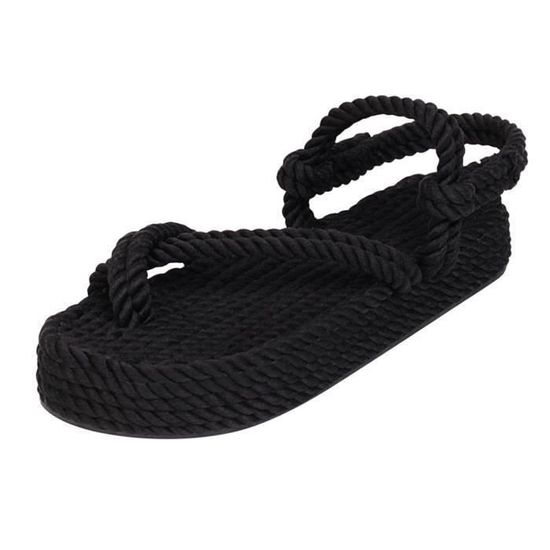 Sandales bohèmes pour femmes - AUTREMENT - Plate-forme plate en lin ...