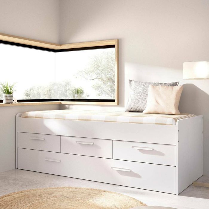 Dmora - Lit enfant Aftro, 194,3 x 95 x h 67,5 cm, blanc, Panneau effet ...