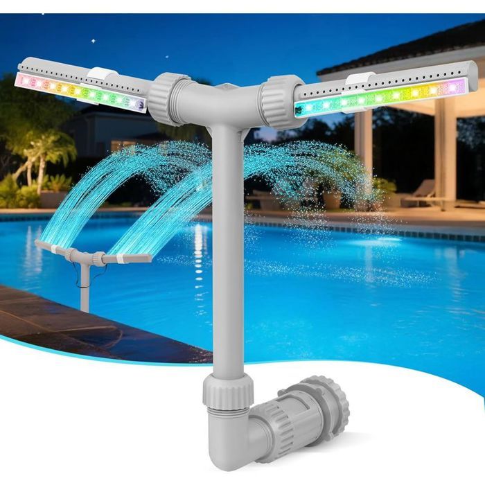 Fontaine solaire piscine LED, double jet haute pression, cascade ...