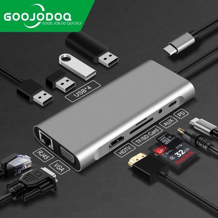 11 EN 1 - Hub Usb Type-c, Hdmi, 4k, Vga, Rj45 Lan, Ethernet, Sd, Tf ...