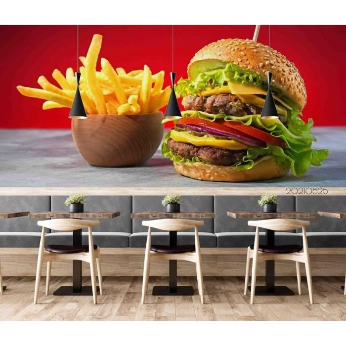 Poster Geant Mural Papier Peint Mural 3D Chips De Hamburger, 120 X 80 ...