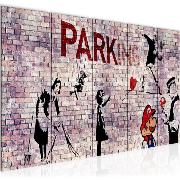 Tableau Mural Xxl Banksy Collage 200 X 80 Cm Rose Gris 5 Parties ...