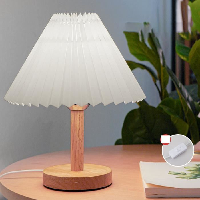 Lampe à Poser LED OEMG Lampe de Table Plissée en Bois Massif Veilleuse ...