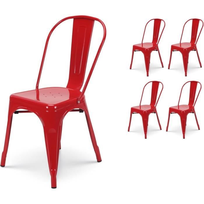 Lot De 4 Chaises Style Industriel En Métal Rouge Brillant[C753] - Cdiscount Maison
