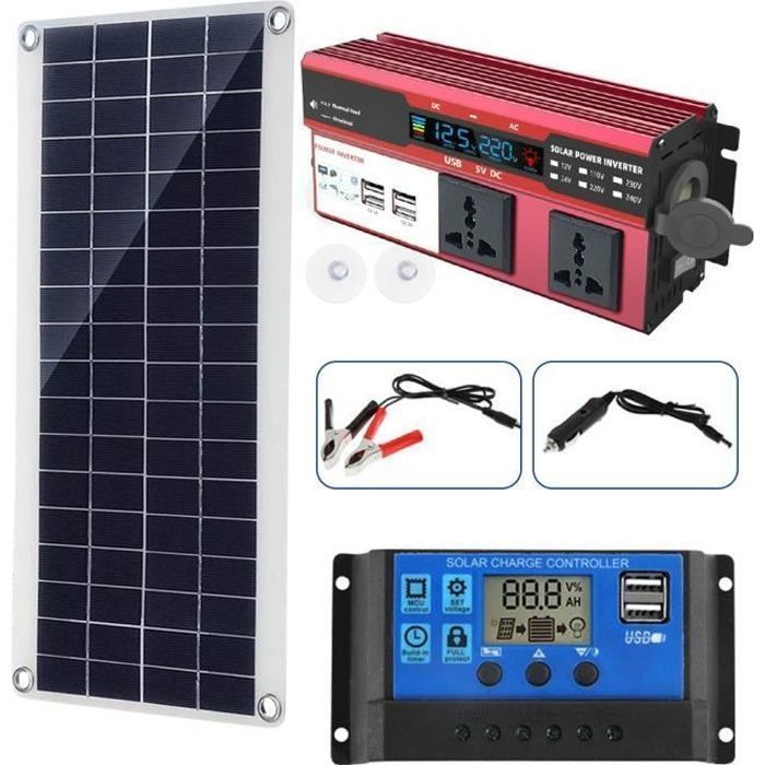 Kit Panneau Solaire 100W+Contrôleur Solaire 100A + Onduleur 1000W 12V Convient à Camping-Car ...